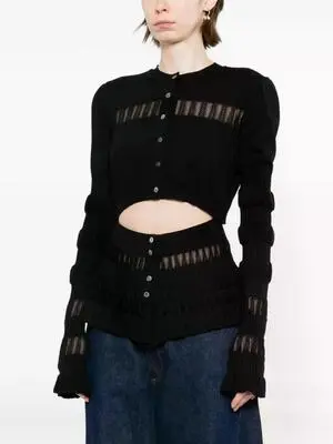 FETICO Convertible Sheer Lace Striped Cardigan