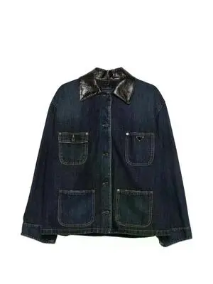 Prada Leather-collar Patch-pocket Denim Jacket - Blue