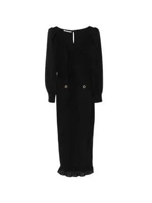 Alessandra Rich Ruffle-trim Scoop-neck Midi Dress - Black