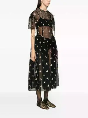 Simone Rocha Floral Embroidered Puff Sleeve Dress