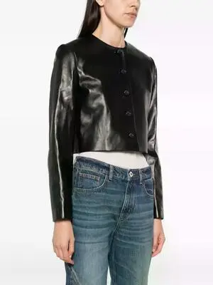 Brandon Maxwell Ryder Leather Cropped Jacket