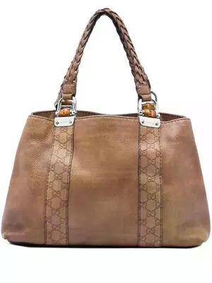 Gucci 2016-2026 Medium Guccissima Trimmed Calfskin Bamboo Libeccio Tote Bag - Brown