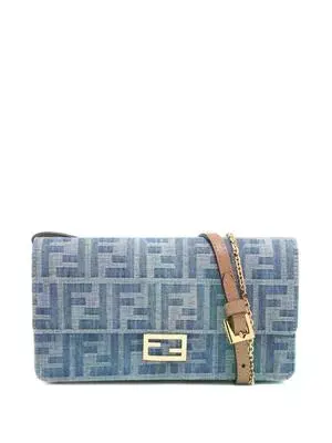Fendi 2010-2026 Denim Effect Ff Jacquard Wallet On Chain Baguette Satchel - Blue