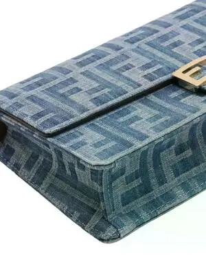 Fendi 2010-2026 Denim Effect Ff Jacquard Wallet On Chain Baguette Satchel