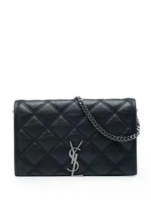 Saint Laurent 2020 Quilted Diamond Lambskin Becky Wallet On Chain Crossbody Bag - Black