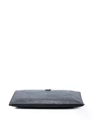 Saint Laurent 2021 Croc Embossed Leather Monogram Document Holder Clutch Bag