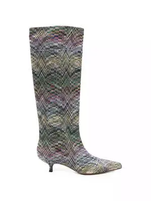 Missoni Zigzag-knit Kitten-heel Boots - Blue