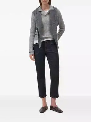 Closed Ribbed-knit Long-sleeve Polo Shirt - Grey