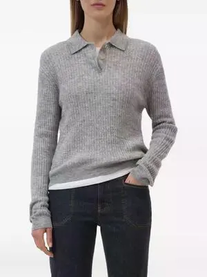 Closed Ribbed-knit Long-sleeve Polo Shirt