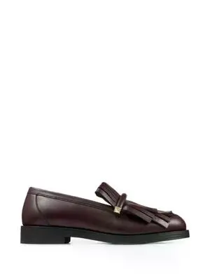 JIMMY CHOO Burgundy Fringed Loafers With Gold-tone Stud Embellishment - Red