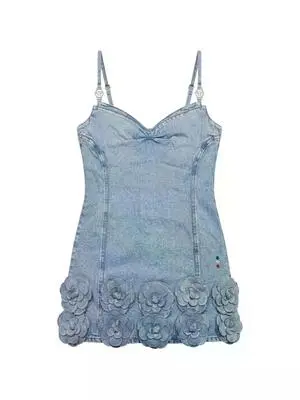 Philipp Plein Denim Mini Dress Roses Strass - Blue