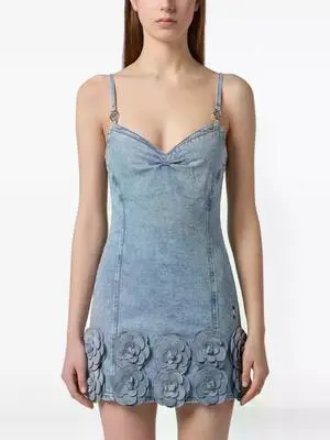 Philipp Plein Denim Mini Dress Roses Strass