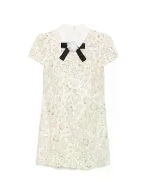 SELF-PORTRAIT Sequin-embellished Bow-detail Mini Dress - Neutrals