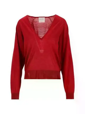 FORTE_FORTE V-neck Raglan-sleeve Sweater - Red