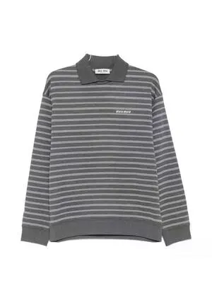 Miu Miu Striped Polo-collar Knit - Grey