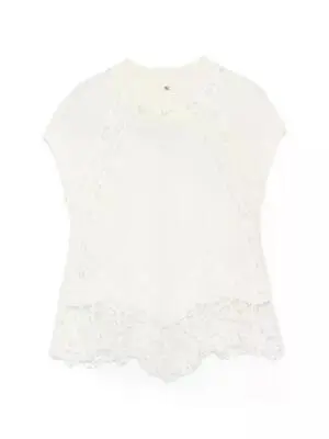 Ermanno Scervino Lace-trim Short-sleeve Top - Neutrals