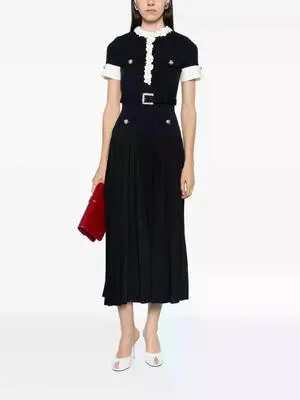 SELF-PORTRAIT Ribbed Knit Midi Dress With Floral Embellishments