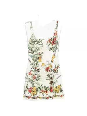 Alice + Olivia Floral-print Square-neck Mini Dress - Neutrals