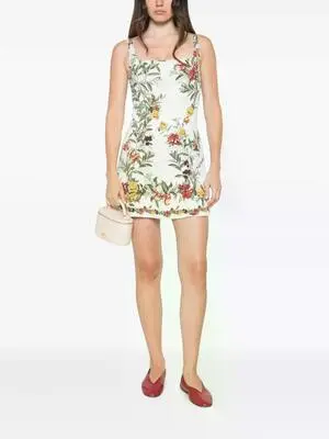 Alice + Olivia Floral Print Square Neck Mini Dress - Neutrals