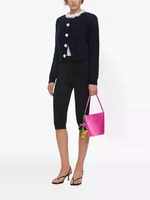 SELF-PORTRAIT Navy Flower Pearl-trim Knit Jumper