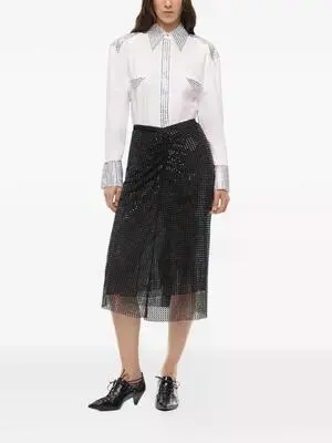 Pinko Mesh-effect Calf-length Skirt With Rhinestones - Black