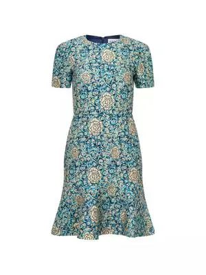 Saloni Rose-motif Brocade Mini Dress - Blue