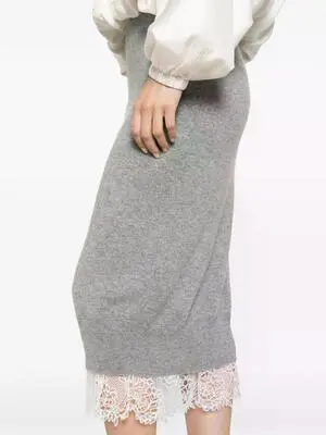 Ermanno Scervino Lace-trimmed Knitted Midi Skirt