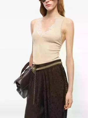 Pinko Vest Top In Silk And Cashmere Blend With Lace Neck - Neutrals