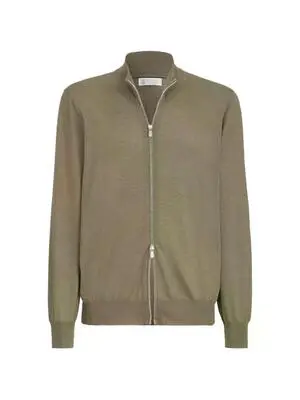Brunello Cucinelli Cashmere And Silk Lightweight Cardigan With Zipper - Green