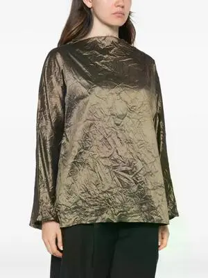 DANIELA GREGIS Crinkled High Neck Long Sleeve Blouse