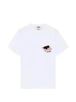 MSGM Embroidered Cat T-shirt - White