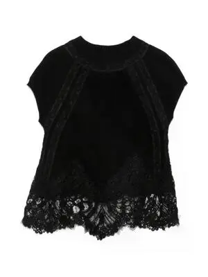 Ermanno Scervino Lace-trim Cap-sleeve Top - Black