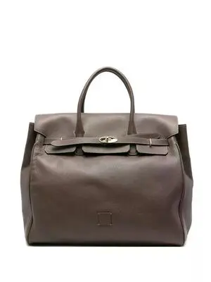 Eleventy Grained-leather Tote Bag - Brown