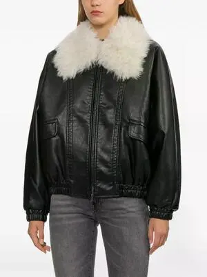 Source Unknown Faux Fur Collar Bomber Jacket