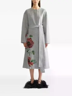 Erdem Belted Floral Print Wool Coat