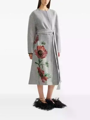 Erdem Belted Floral Print Wool Coat