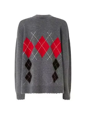 Pinko Argyle-pattern Distressed Cardigan