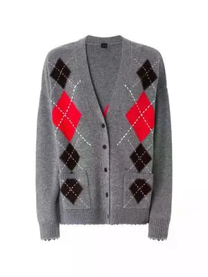 Pinko Argyle Pattern Distressed Cardigan - Grey