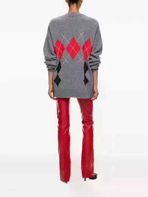 Pinko Argyle Pattern Distressed Cardigan
