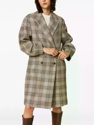 TWINSET Chequered Wool Cloth Coat With Sequins