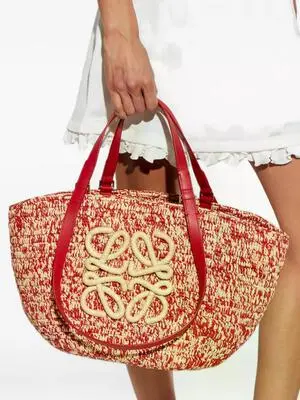 Loewe Eclipse Anagram Raffia Tote Bag - Red
