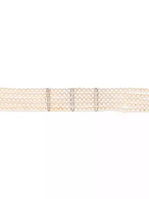 Vintage Multi-strand Pearl And Crystal Choker Necklace With Bow Fastening