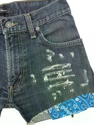 HTC LOS ANGELES Distressed Paisley Bandana Denim Shorts