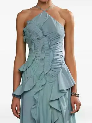 AMUR Ottavia Ruffled Asymmetric Dress - Blue