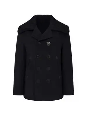 Dsquared2 Ribbed-knit Collar Double-breasted Coat - Blue