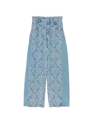 FETICO Damask Print Wide-leg Jeans