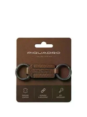 PIQUADRO Logo-engraved Leather Keyring - Brown