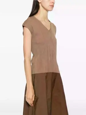 Max Mara Ribbed V-neck Sleeveless Top - Brown