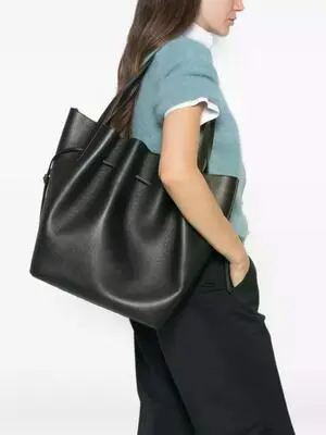 Yuzefi Scallop Leather Tote Bag - Black