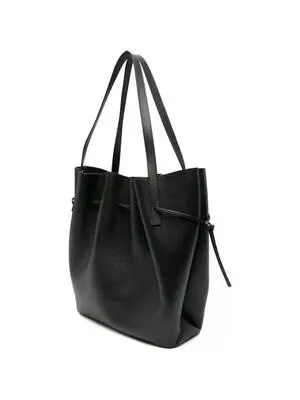 Yuzefi Scallop Leather Tote Bag - Black